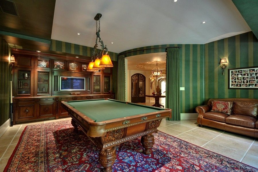 Traditional Game Room with High ceiling & interior wallpaper | Zillow ...